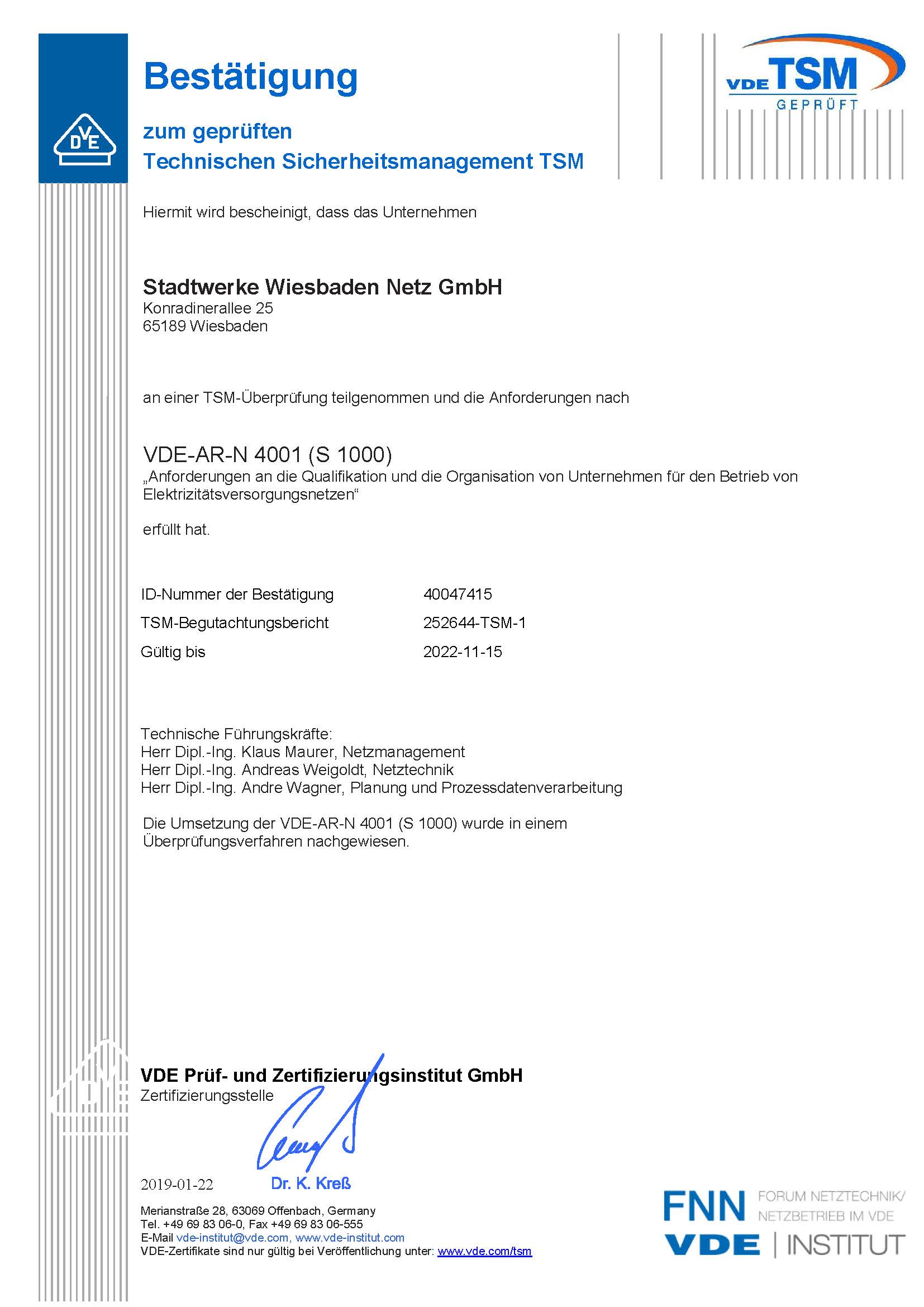 Zertifizierungen – Stadtwerke Wiesbaden Netz GmbH