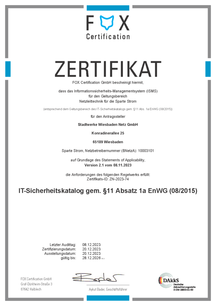 Zertifizierungen – Stadtwerke Wiesbaden Netz GmbH