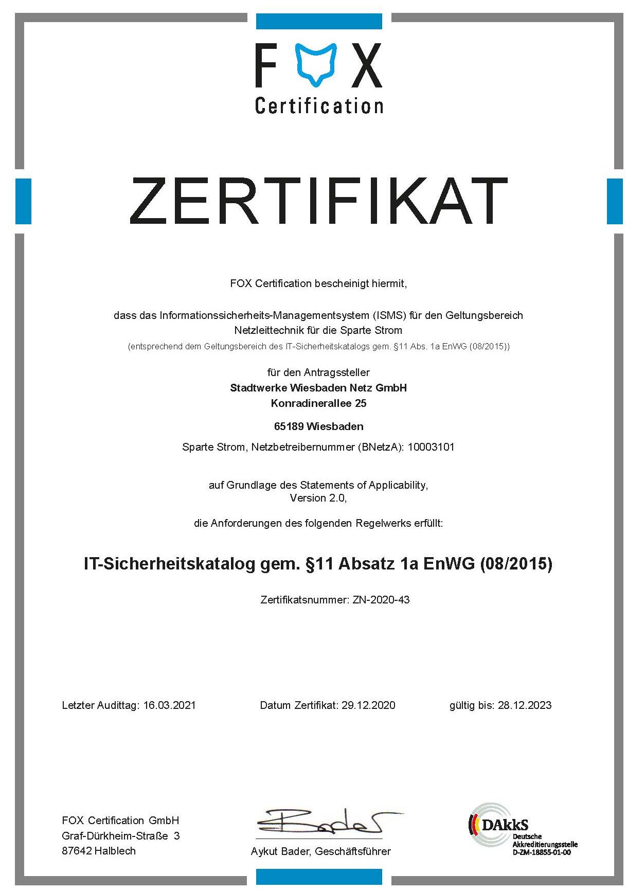 Zertifizierungen – Stadtwerke Wiesbaden Netz GmbH